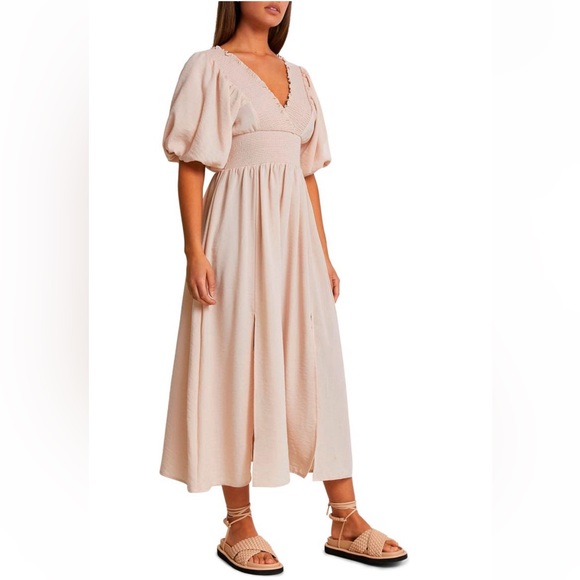 River Island | Dresses | River Island Puff Sleeve Rumpled Satin Maxi ...